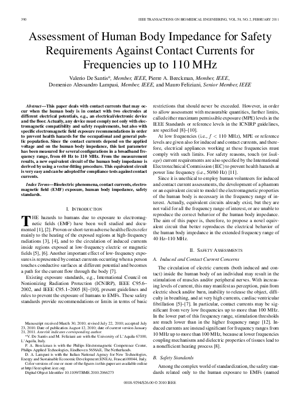 (PDF) Assessment of Human Body Impedance for Safety Requirements ...