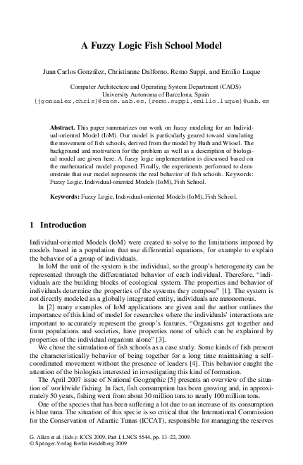 (PDF) A Fuzzy Logic Fish School Model