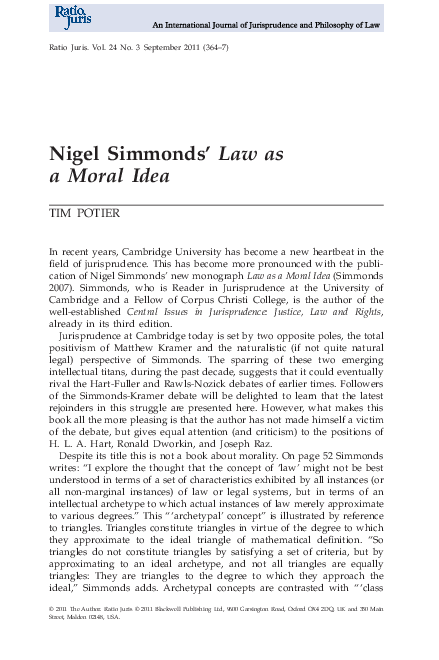 (PDF) Nigel Simmonds' Law as a Moral Idea