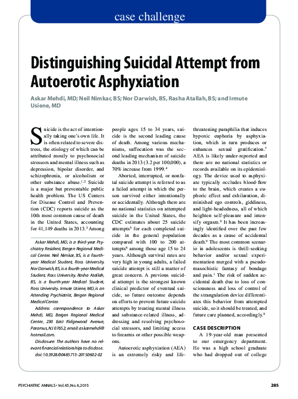 (PDF) Distinguishing Suicidal Attempt from Autoerotic Asphyxiation