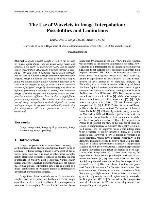 (PDF) The use of wavelets in image interpolation: Possibilities and limitations