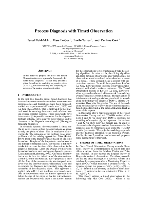 (PDF) Process Diagnosis with Timed Observation