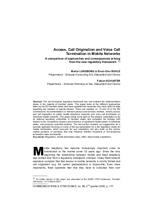 (PDF) Access, Call Origination and Voice Call Termination in Mobile ...
