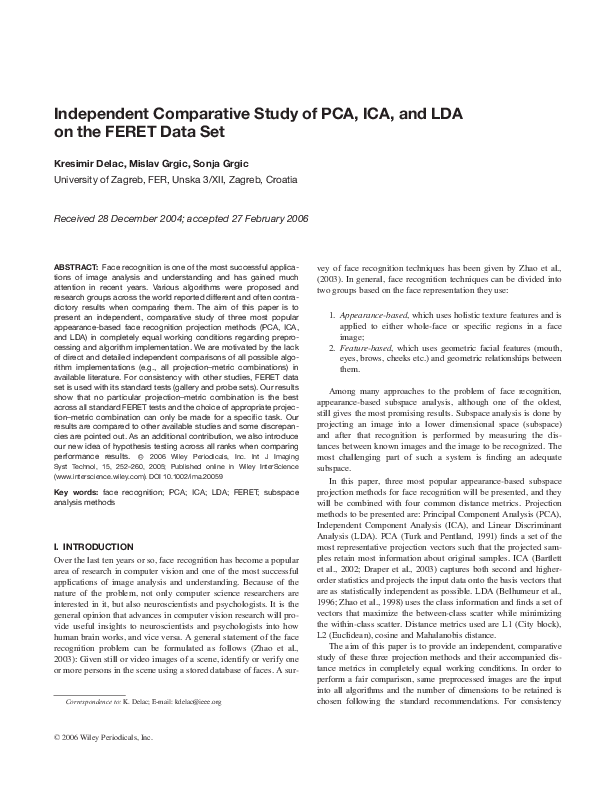 (PDF) Independent comparative study of PCA, ICA, and LDA on the FERET ...