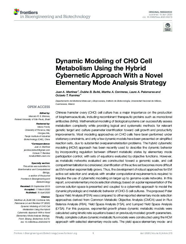 (PDF) Dynamic Modeling of CHO Cell Metabolism Using the Hybrid Cybernetic Approach With a Novel ...