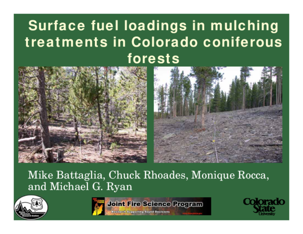 Surface fuel loadings in mulching treatments in Colorado coniferous forests