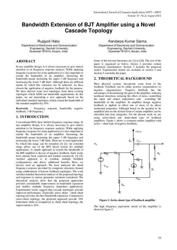 (PDF) Bandwidth Extension of BJT Amplifier using a Novel Cascade Topology