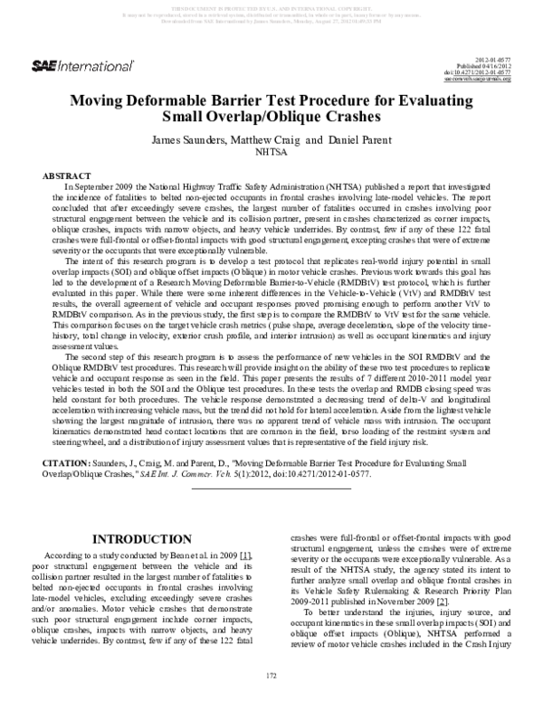 (PDF) Moving Deformable Barrier Test Procedure for Evaluating Small ...
