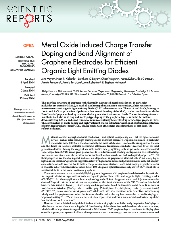 (PDF) Metal oxide induced charge transfer doping and band alignment of ...