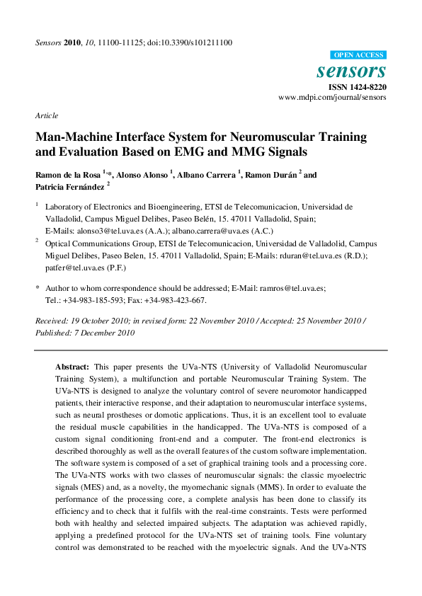 (PDF) Man-Machine Interface System for Neuromuscular Training and ...