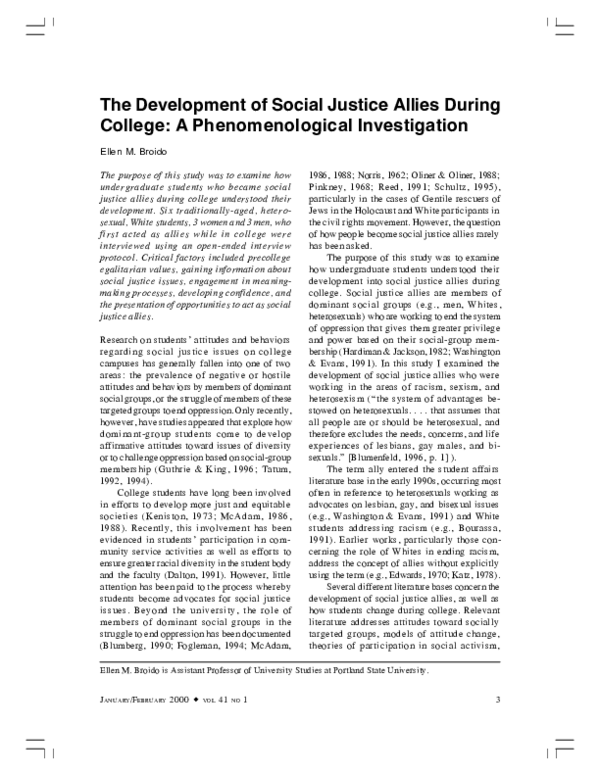(PDF) The development of social justice allies during college: A ...