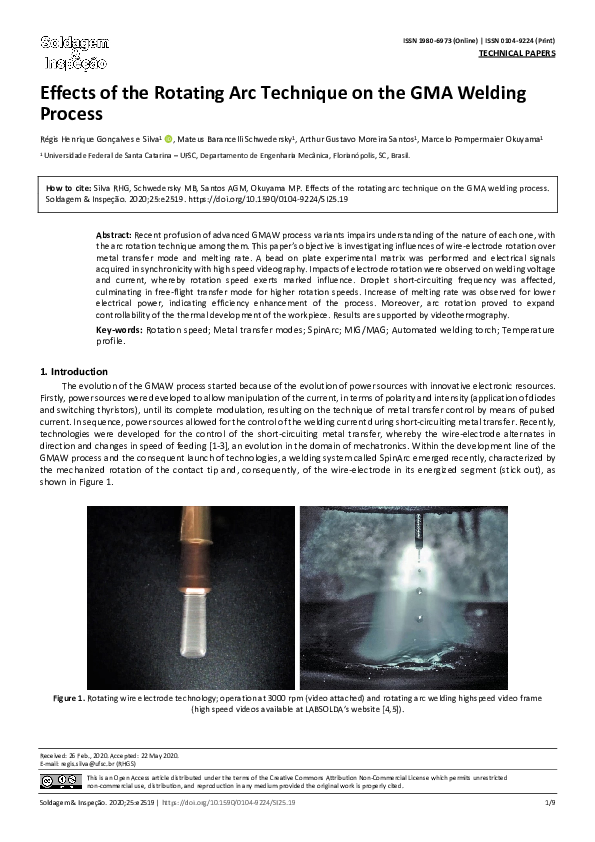 (PDF) Effects of the Rotating Arc Technique on the GMA Welding Process