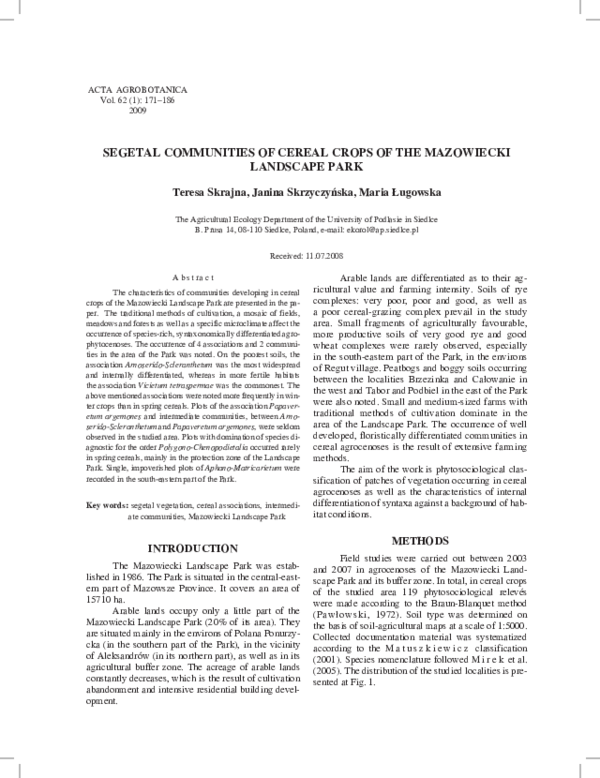 (PDF) Segetal communities of cereal crops of the Mazowiecki Landscape Park