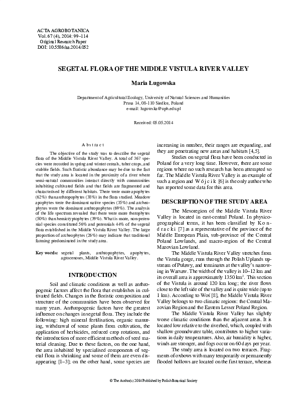 (PDF) Segetal flora of the Middle Vistula River Valley