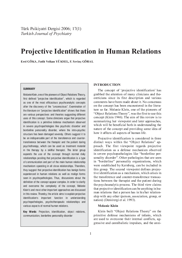 (PDF) [Projective identification in human relations]