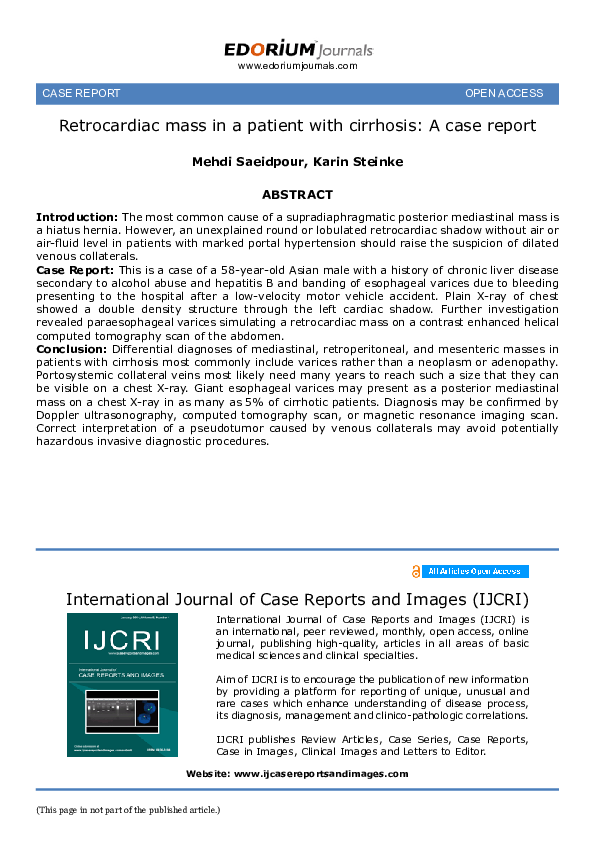 (PDF) Retrocardiac mass in a patient with cirrhosis: A case report