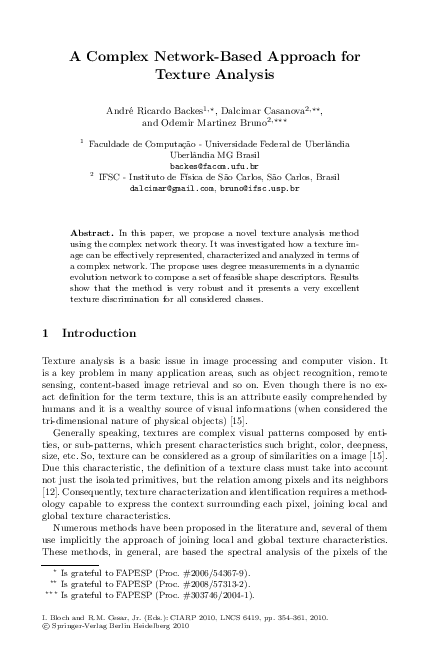 Pdf A Complex Network Based Approach For Texture Analysis