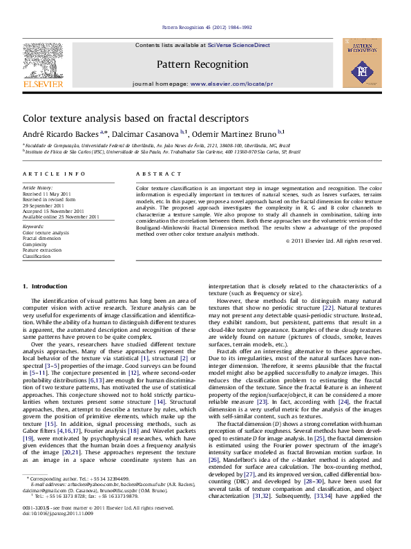 (PDF) Color texture analysis based on fractal descriptors