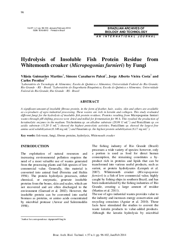 (PDF) Hydrolysis of insoluble fish protein residue from whitemouth ...