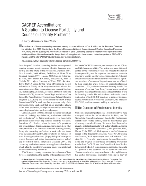 (PDF) CACREP Accreditation: A Solution to License Portability and ...