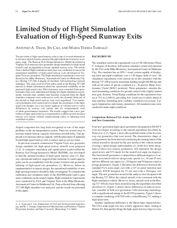 (PDF) Limited Study of Flight Simulation Evaluation of High-Speed Runway Exits