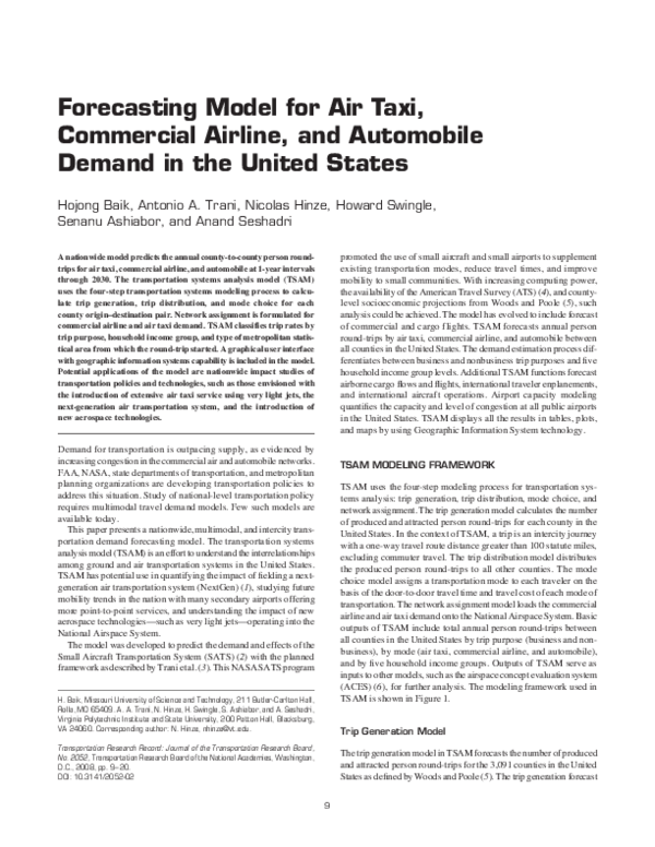 (PDF) Forecasting Model for Air Taxi, Commercial Airline, and ...