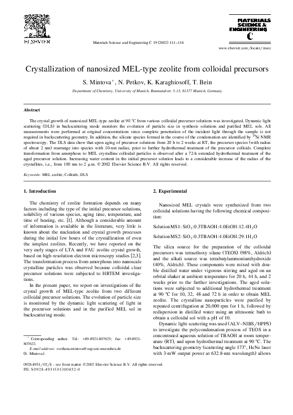 (PDF) Crystallization of nanosized MEL-type zeolite from colloidal ...
