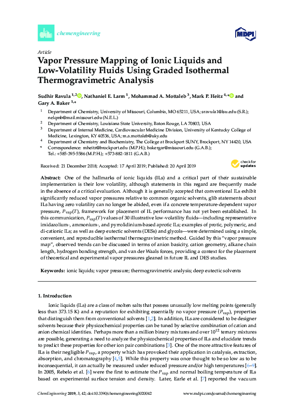 (PDF) Vapor Pressure Mapping of Ionic Liquids and Low-Volatility Fluids ...