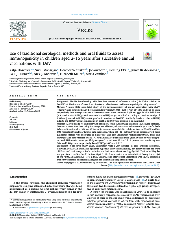 (PDF) Use of traditional serological methods and oral fluids to assess ...