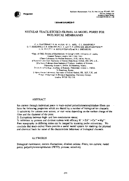(PDF) Nuclear track-etched filters as model pores for biological membranes