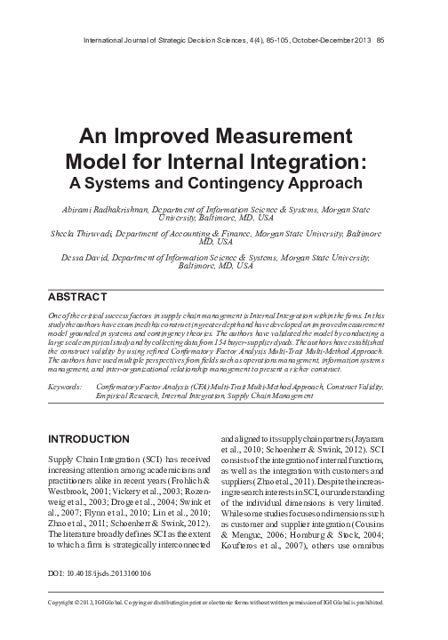 (PDF) An Improved Measurement Model for Internal Integration