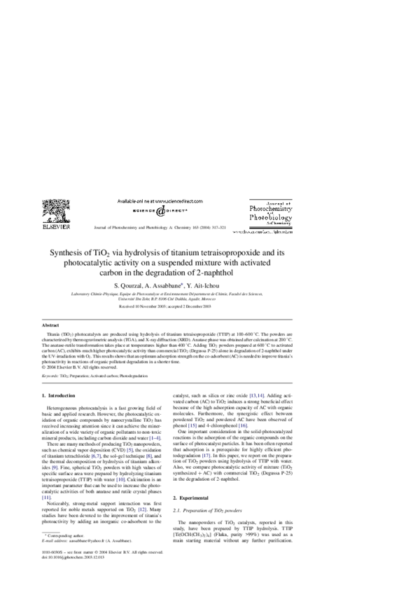 (PDF) Synthesis of TiO2 via hydrolysis of titanium tetraisopropoxide ...