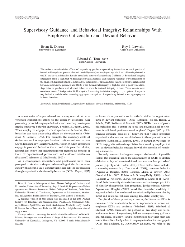 (PDF) Supervisory Guidance and Behavioral Integrity: Relationships With ...