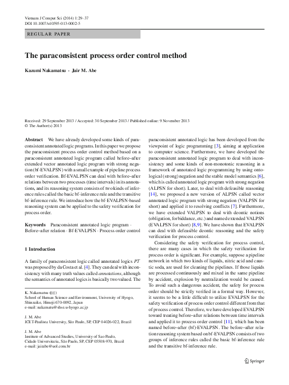 (PDF) The paraconsistent process order control method