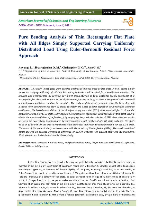 (PDF) Pure Bending Analysis of Thin Rectangular Flat Plate with All ...