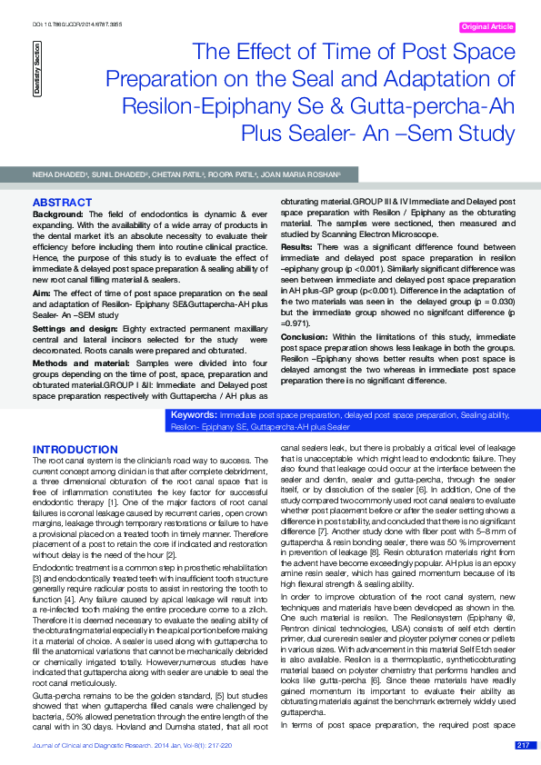 (PDF) The Effect of Time of Post Space Preparation on the Seal and ...