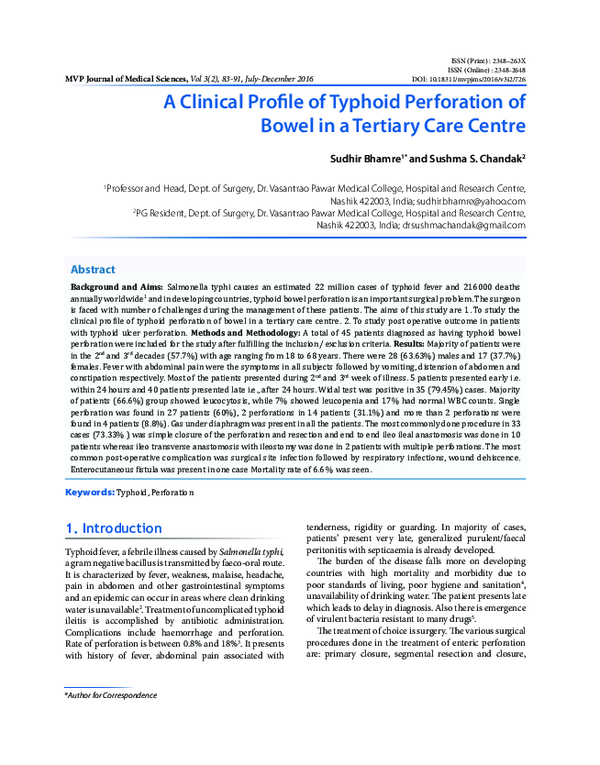 (PDF) A Clinical Profile of Typhoid Perforation of Bowel in a Tertiary ...