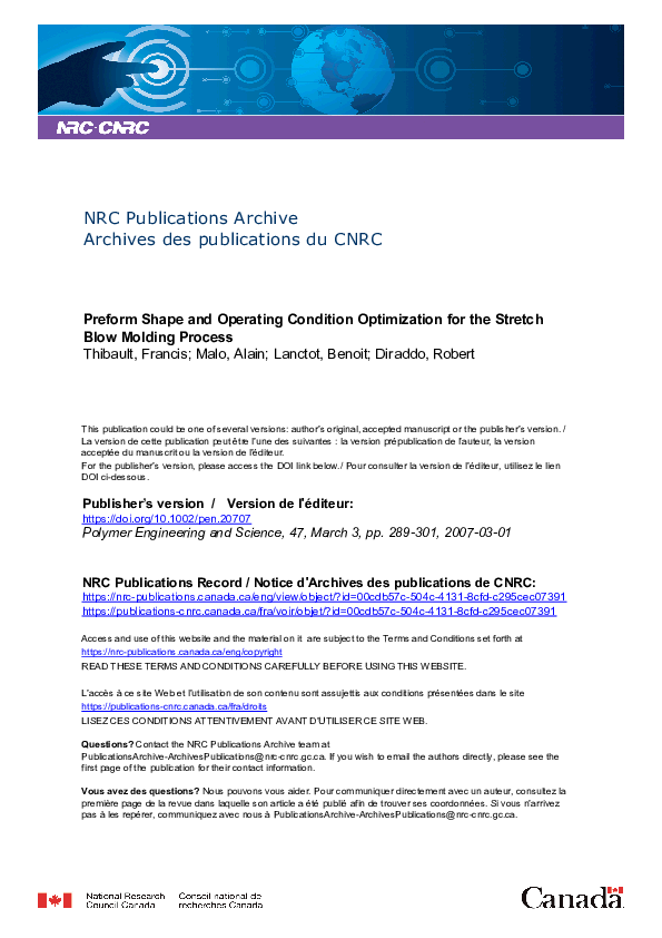 (PDF) Preform shape and operating condition optimization for the ...