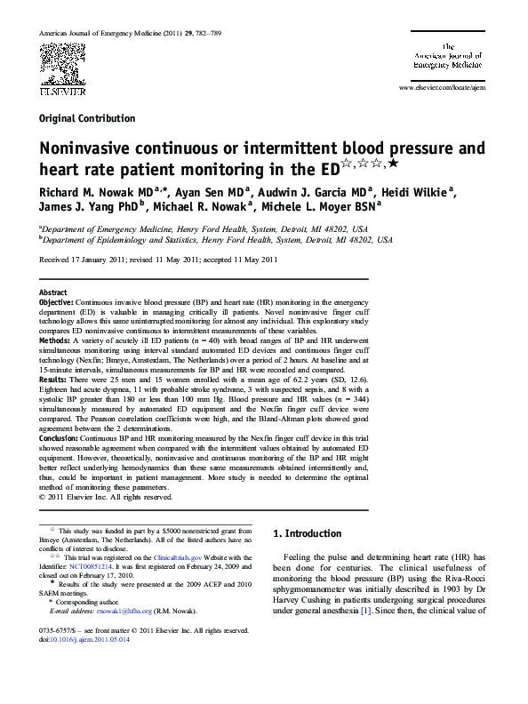 (PDF) Noninvasive continuous or intermittent blood pressure and heart ...