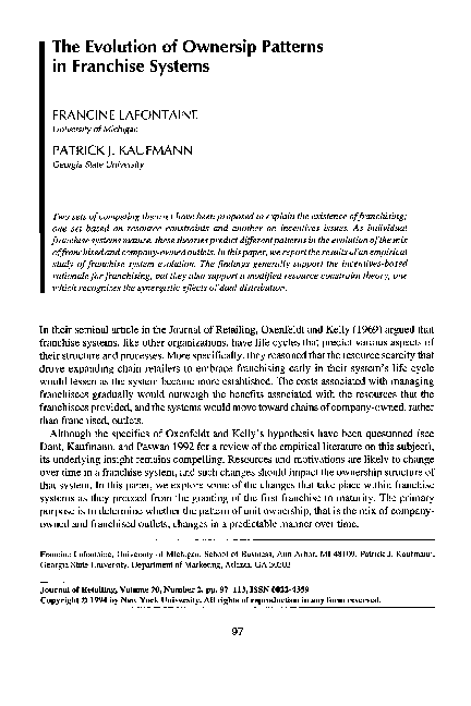 (PDF) The evolution of ownership patterns in franchise systems
