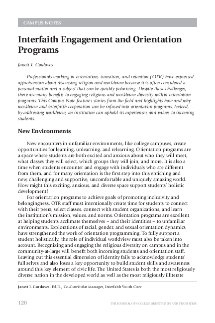 (PDF) Interfaith Engagement and Orientation Programs | Janett I Cordoves - Academia.edu