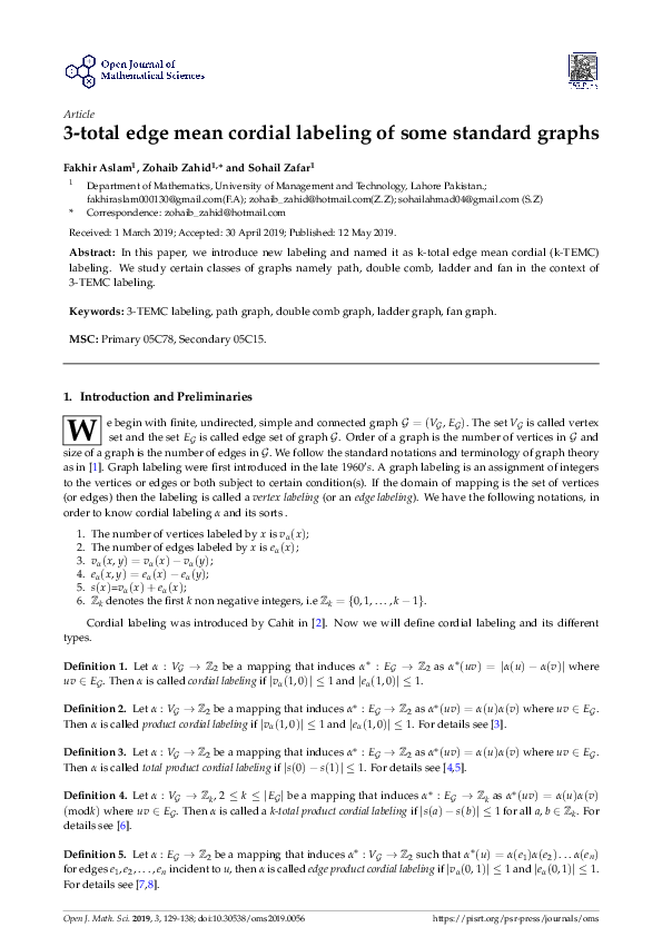 (PDF) 3-TOTAL Edge Mean Cordial Labeling of Some Standard Graphs