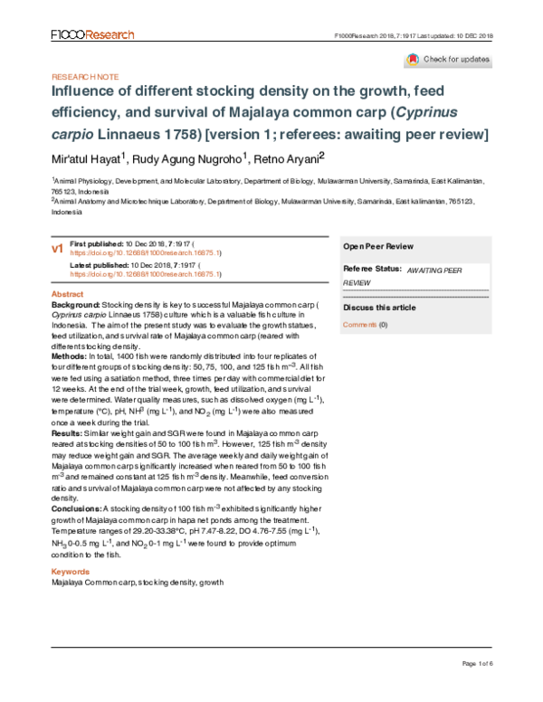(PDF) Influence of different stocking density on the growth, feed ...