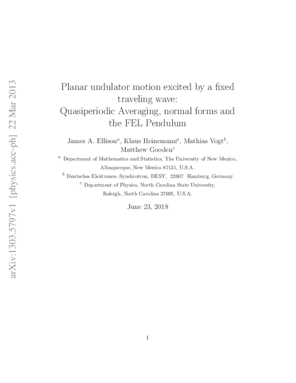 (PDF) Planar undulator motion excited by a fixed traveling wave ...