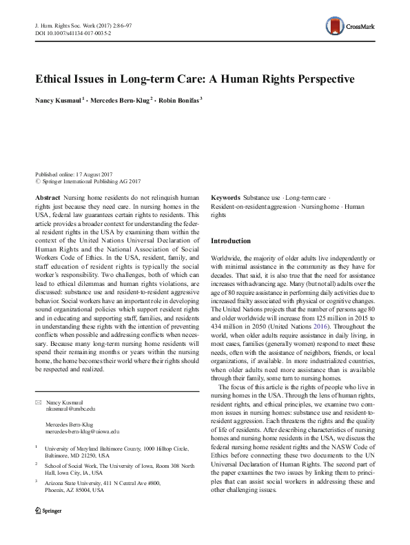 (PDF) Ethical Issues in Long-term Care: A Human Rights Perspective