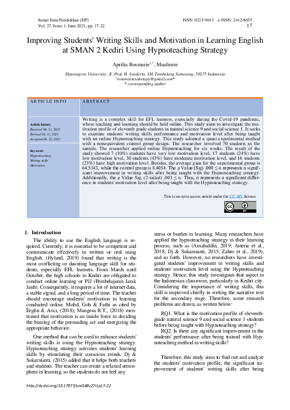 (PDF) Improving Students' Writing Skills and Motivation in Learning English at SMAN 2 Kediri ...