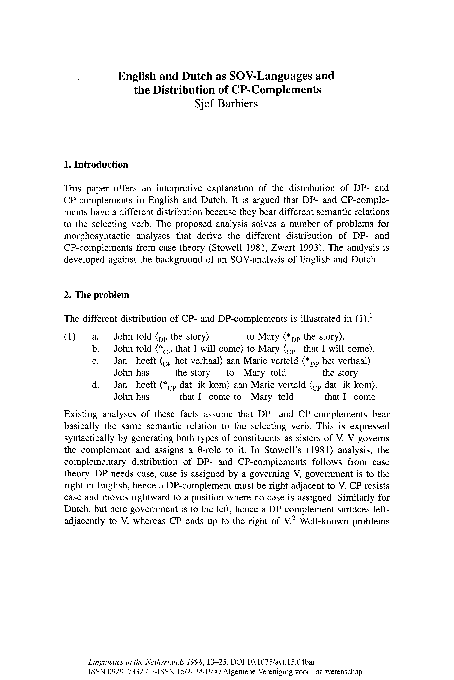 (PDF) SOV Structures in English and Dutch Syntax