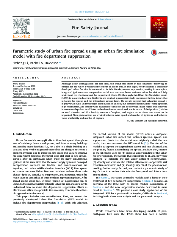 (PDF) Parametric study of urban fire spread using an urban fire ...