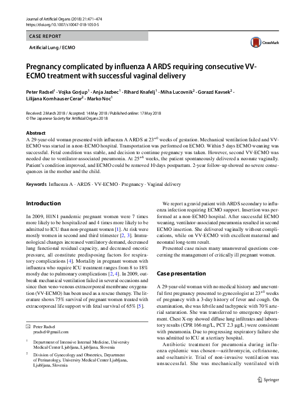 (PDF) Pregnancy complicated by influenza A ARDS requiring consecutive ...