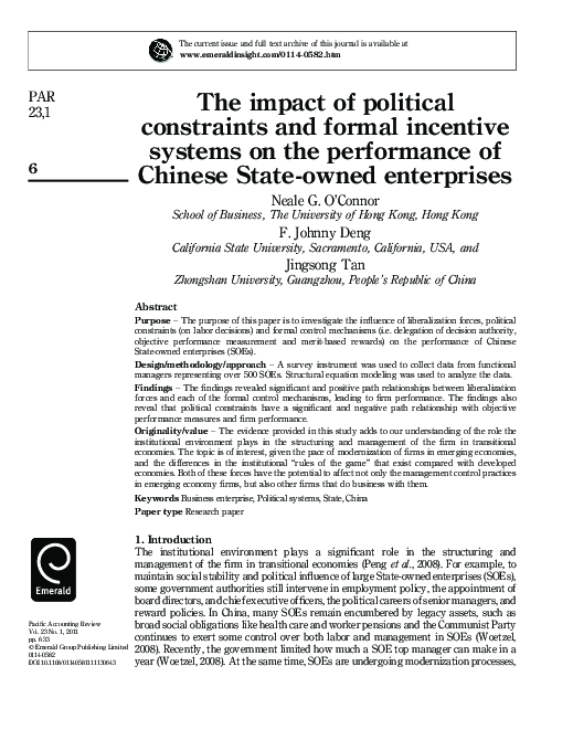 (PDF) The impact of political constraints and formal incentive systems ...